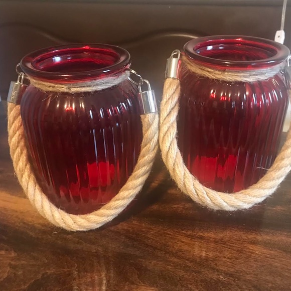 HDDesign | Accents | Ruby Red Ribbed Glass Lanterns | Poshmark